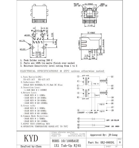 Single Port 100 Base T Integrated Magnetic Rj45 Jack Shielded With Y G Led