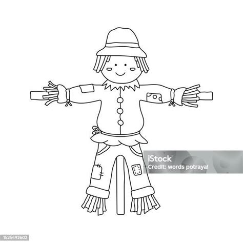 손으로 그린 아이들은 만화 벡터 그림 귀여운 허수아비 아이콘을 흰색 배경에 격리 건초 식물에 대한 스톡 벡터 아트 및 기타