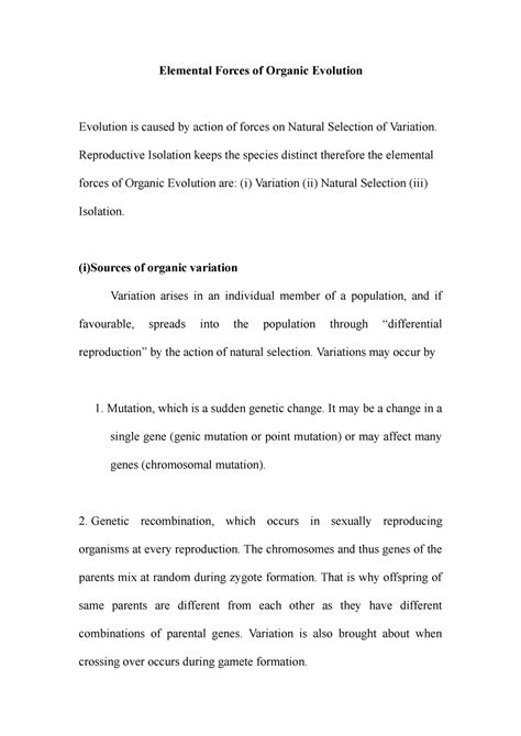 Elemental Forces Of Organic Evolution Elemental Forces Of Organic