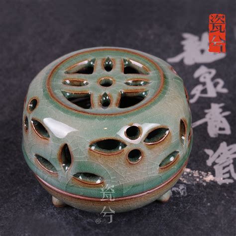 瓷兮龙泉青瓷仿古玻璃釉镂空花形炉盘香炉檀香炉正品特价 小虾米1014