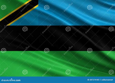 Zanzibar Flag With Fabric Texture Official Colors 3d Illustration