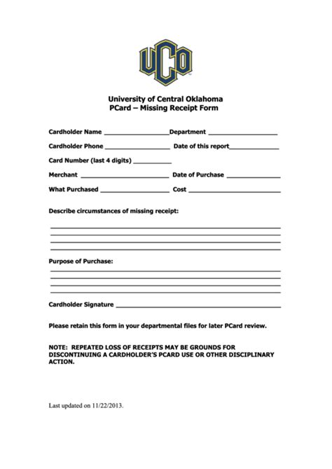 Printable Missing Receipt Form Printable Forms Free Online
