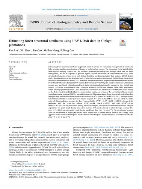 Pdf Estimating Forest Structural Attributes Using Uav Lidar Data In Ginkgo Plantations