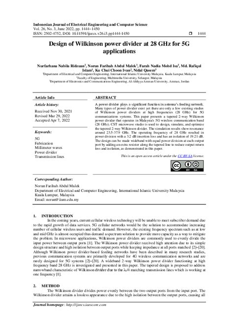 pdf design of wilkinson power divider at 28 ghz for 5g applications