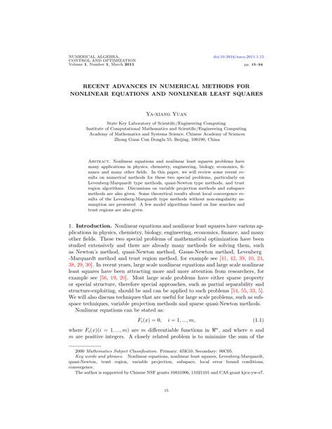 Pdf Recent Advances In Numerical Methods For Nonlinear Equations And