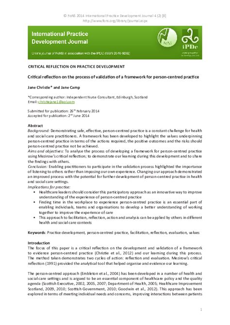 Pdf Critical Reflection On Practice Development Critical Reflection On The Process Of