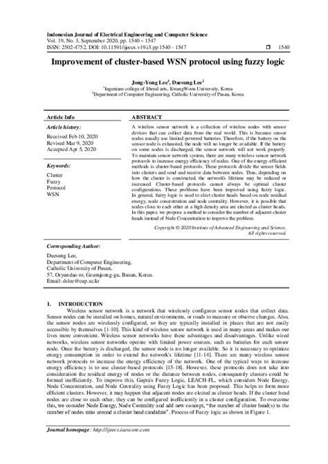 Pdf Improvement Of Cluster Based Wsn Protocol Using Fuzzy Logic
