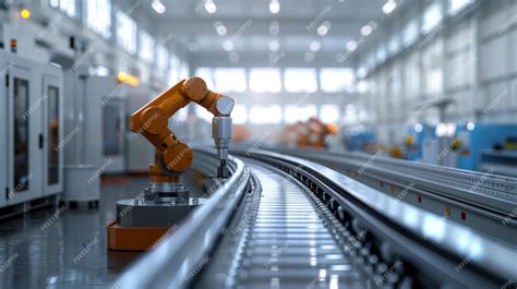 Premium Photo Industrial Robotic Arm Working On Production Line At