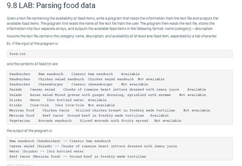 Solved 98 Lab Parsing Food Data Given A Text File