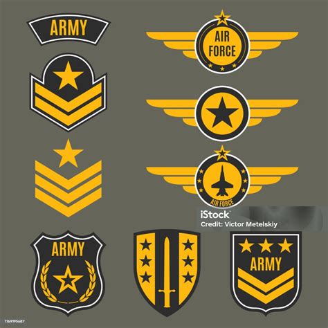 육군 및 군사 배지 세트입니다 육군 엠블럼이 달린 방패 벡터 그림입니다 로고에 대한 스톡 벡터 아트 및 기타 이미지 로고 군사 파일럿 Istock