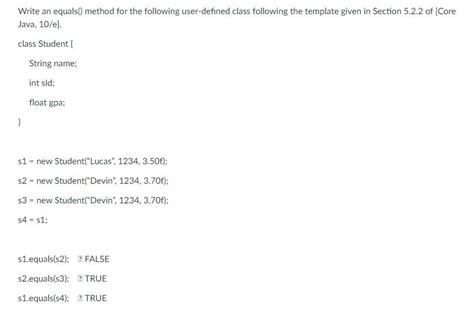 Solved Write An Equals Method For The Following