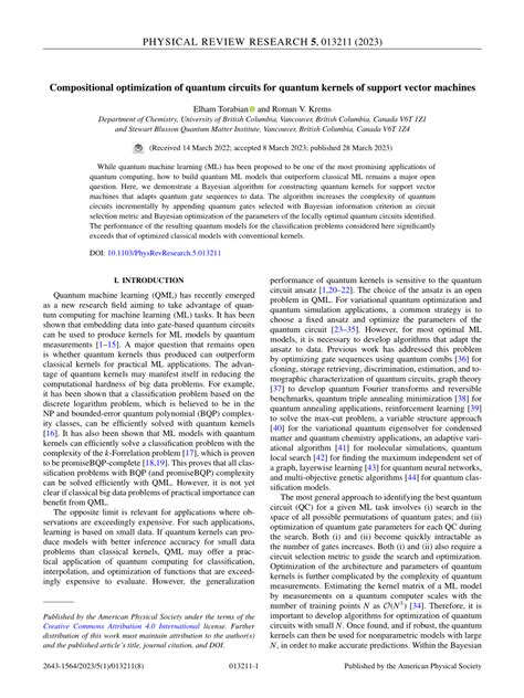 PDF Compositional Optimization Of Quantum Circuits For Quantum Kernels Of Support Vector Machines