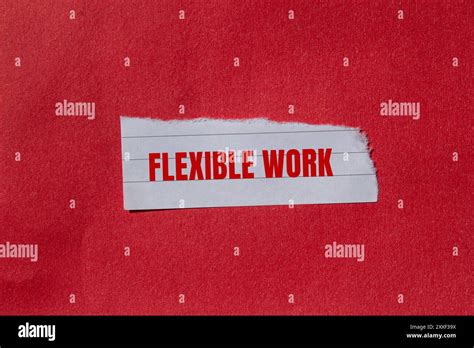 Flexible Work Message Written On Ripped Torn Paper Piece With Red Background Conceptual