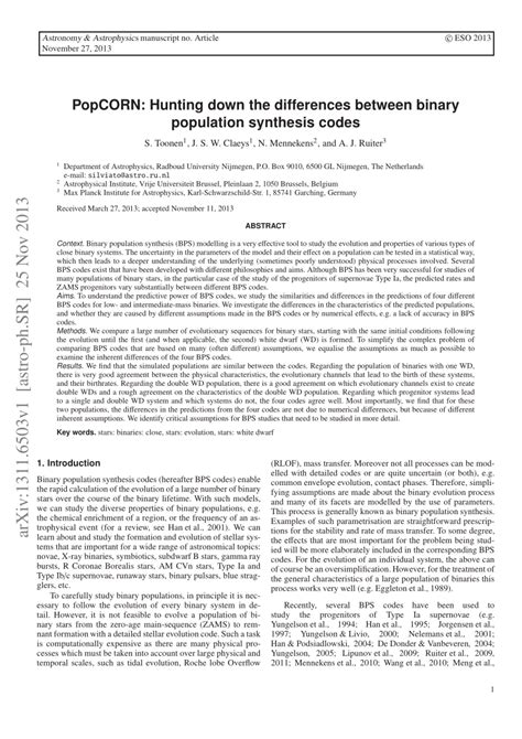 Pdf Popcorn Hunting Down The Differences Between Binary Population Synthesis Codes