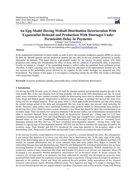 An Epq Model Having Weibull Distribution Deterioration With Pdf