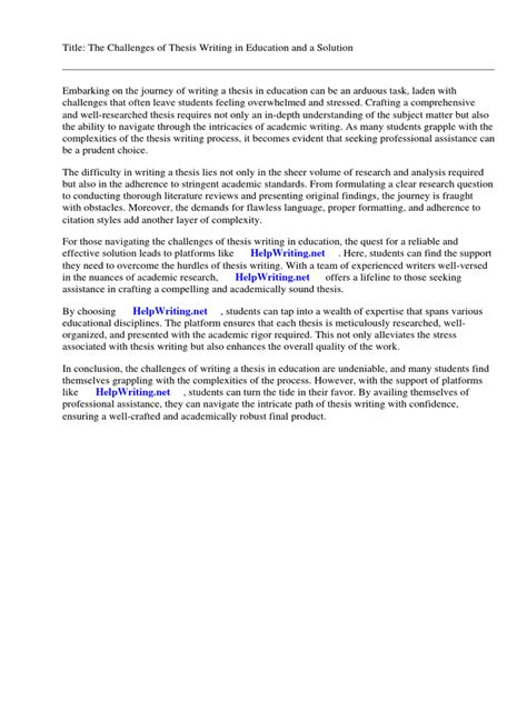 Thesis Writing Sample In Education Pdf