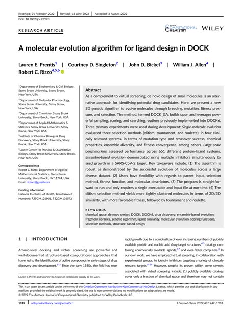Pdf A Molecular Evolution Algorithm For Ligand Design In Dock