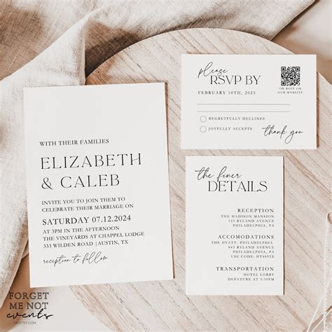modern wedding invitation suite qr code editable template etsy