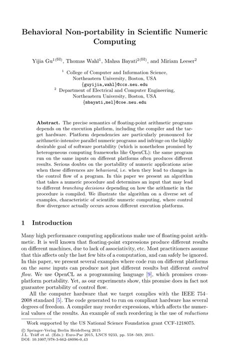Pdf Behavioral Non Portability In Scientific Numeric Computing