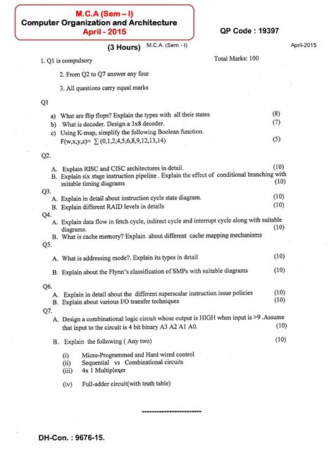 University Of Mumbai M C A Sem I Computer Organization And Architecture Old Question Papers