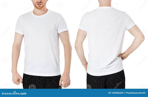 Camiseta Blanca En Un Joven Aislado Vista Frontal Y Trasera Imagen De