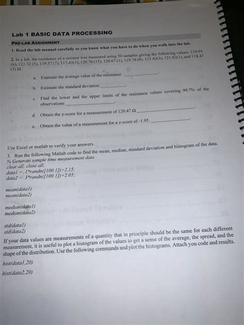 Solved Lab 1 Basic Data Processing Pre Lab Assignment 1