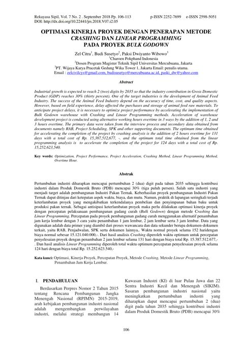 Pdf Optimasi Kinerja Proyek Dengan Penerapan Metode Crashing Dan
