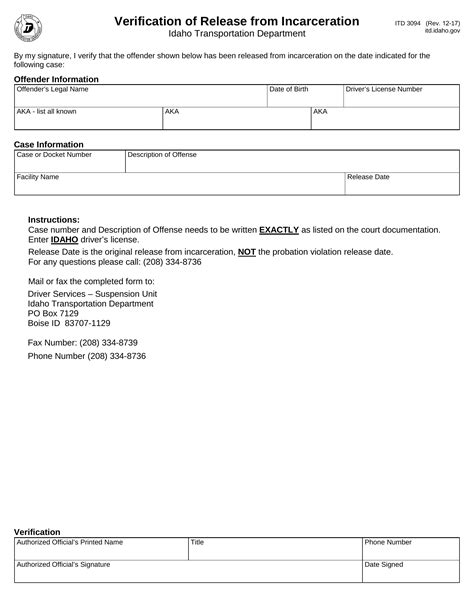 Form Itd 3094 Verification Of Release From Incarceration Forms Docs 2023