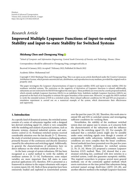 Pdf Improved Multiple Lyapunov Functions Of Input To Output Stability