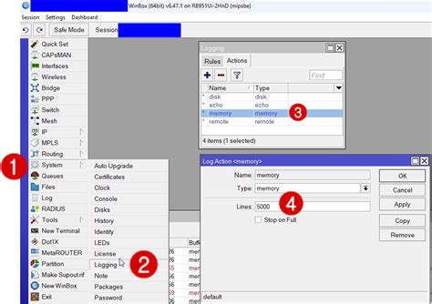 menambah atau mengatur jumlah baris log mikrotik service keliling