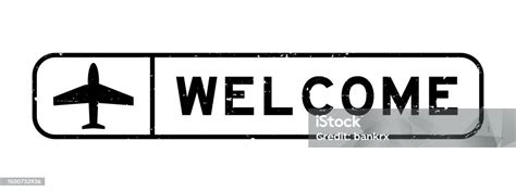 흰색 바탕에 비행기 아이콘 사각형 고무 씰 스탬프가 있는 그런지 블랙 환영 단어 고무에 대한 스톡 벡터 아트 및 기타 이미지 고무 고무도장 관광 Istock