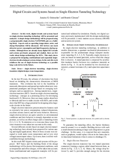Pdf Digital Circuits And Systems Based On Single Electron Tunneling Technology