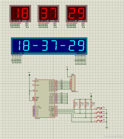 16、基于at89c52的数码电子时钟带时钟校准、清零功能）proteus仿真设计at89s52四位数码管时钟电路图 Csdn博客