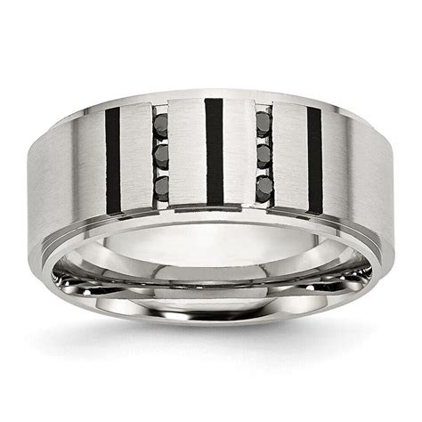 Chisel Stainless Steel Brushed Center Black Ip Plated 16 Carat Diamond