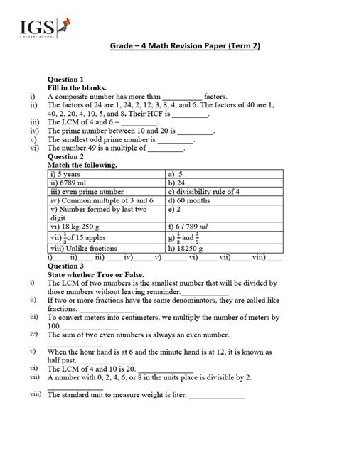 Mathrevisionpapergrade4 20250317140105 Pdf Arithmetic Mathematics