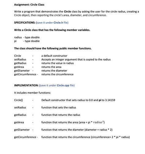 Solved Assignment Circle Class Write A Program That