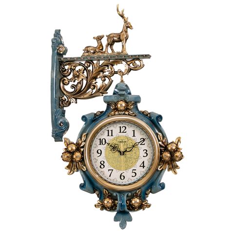 大号新款丽盛美式豪华双面挂钟客厅装饰时钟创意静音欧式两面钟表 虎窝淘