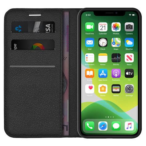 Leather Wallet Case For Apple Iphone 11 Black