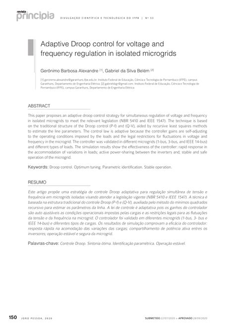 Pdf Adaptive Droop Control For Voltage And Frequency Regulation In Isolated Microgrids