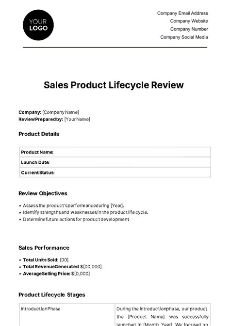 Free Sales Product Lifecycle Review Template To Edit Online