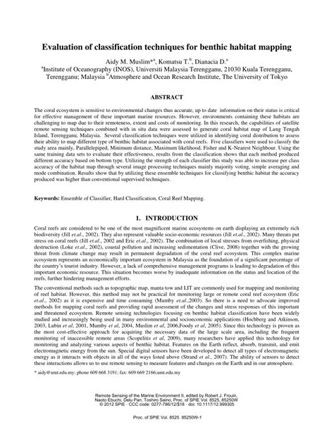 Pdf Evaluation Of Classification Techniques For Benthic Habitat Mapping