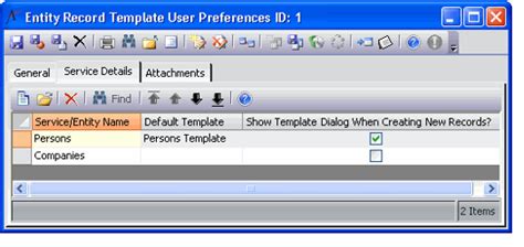 about the entity record template user preferences form aptify support