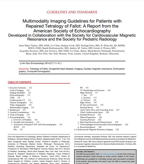Multimodality Imaging Guidelines For Patients With Repaired Tetralogy