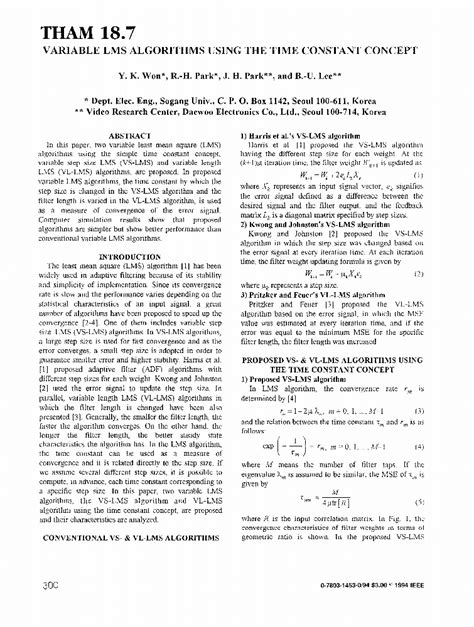 Variable Lms Algorithms Using The Time Constant Concept Ieee Conference Publication Ieee Xplore