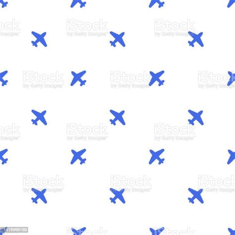 흰색 배경에 고립 된 작은 파란색 비행기 단색 이음새가 없는 패턴 벡터 간단한 평면 그래픽 일러스트레이션 텍스처 공예에 대한 스톡 벡터 아트 및 기타 이미지 Istock