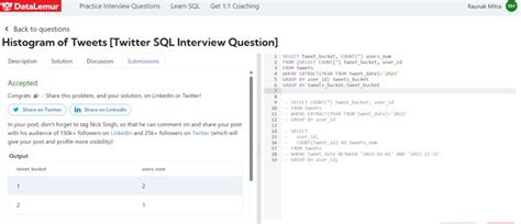 How I Solved A Twitter Sql Interview Question On Datalemur Raunak