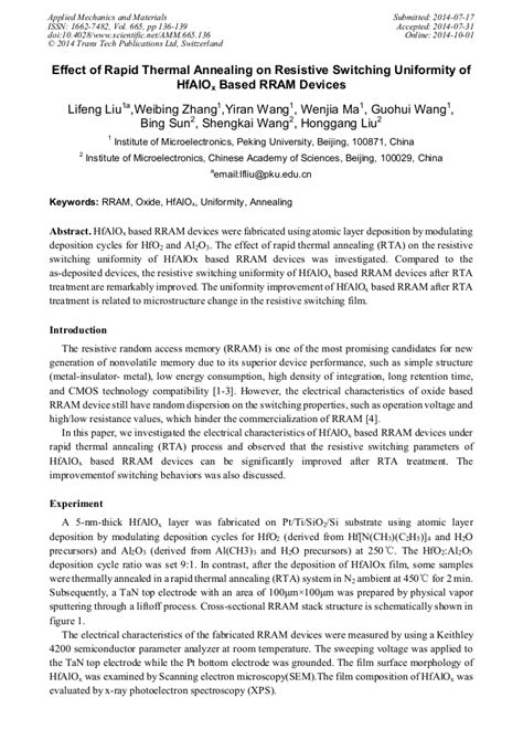 Effect Of Rapid Thermal Annealing On Resistive Switching Uniformity Of Hfalox Based Rram Devices