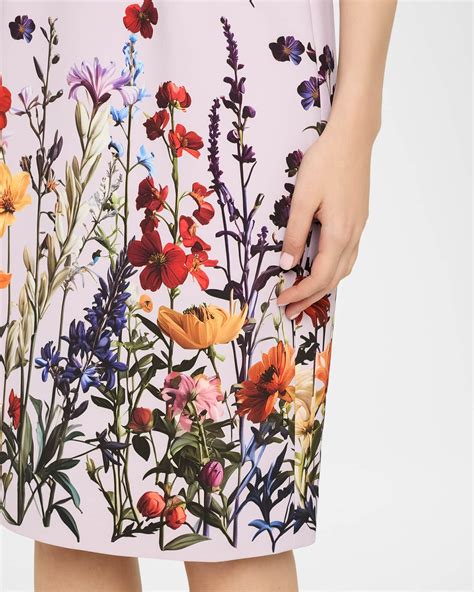 Rickie Freeman For Teri Jon Floral Print Crepe Column Dress Neiman Marcus