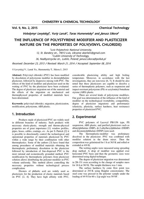 Pdf The Influence Of Polystyrene Modifier And Plasticizer Nature On The Properties Of Poly