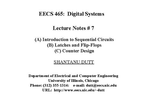 Eecs 465 Digital Systems Lecture Notes 7 A